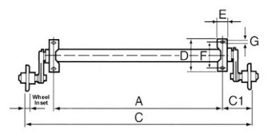 Al-ko 500kg unbraked axle with straight arms